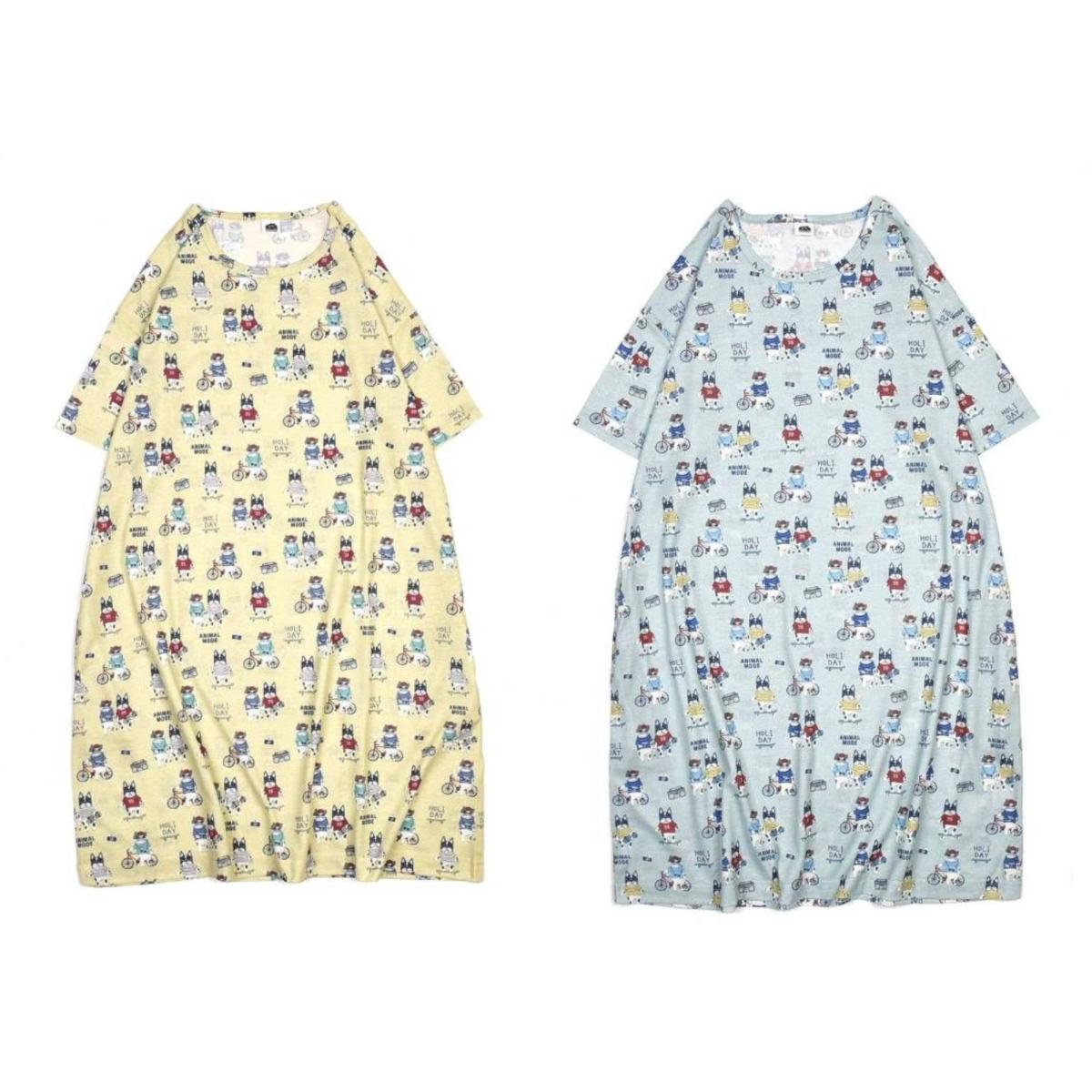 Caumeri 天竺ニットのルームウェア ルームワンピースTシャツ アニマルモード柄（ねこ ネコ 猫）/詳細