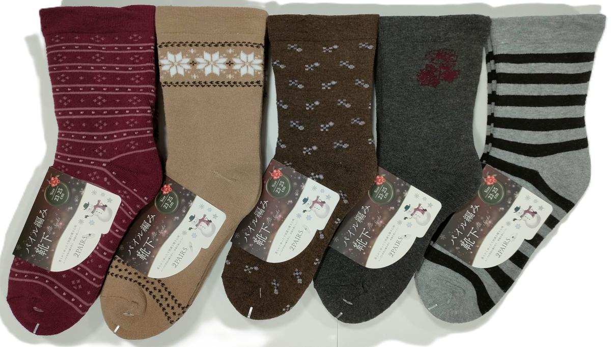 Caumeri 婦人靴下 5柄TTパイル クルーソックス /詳細