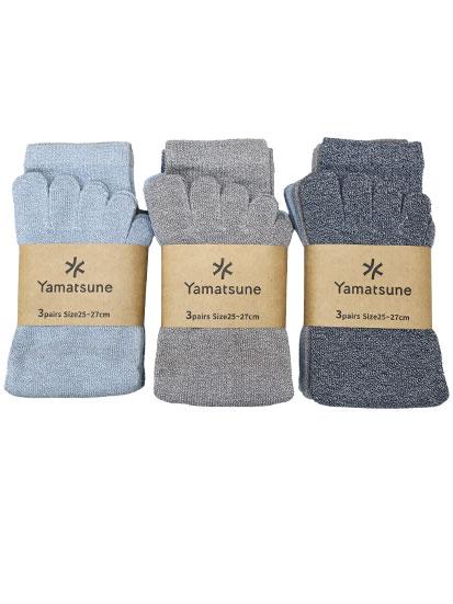 Caumeri さらっと綿混 5本指 ソックス 3足組 杢アソート /詳細