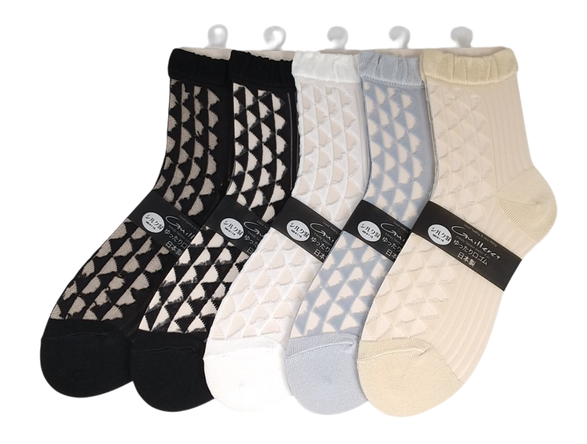 Caumeri 【Guilleret】 テグスロング丈 三角＆ストライプ 3面シルク混/詳細