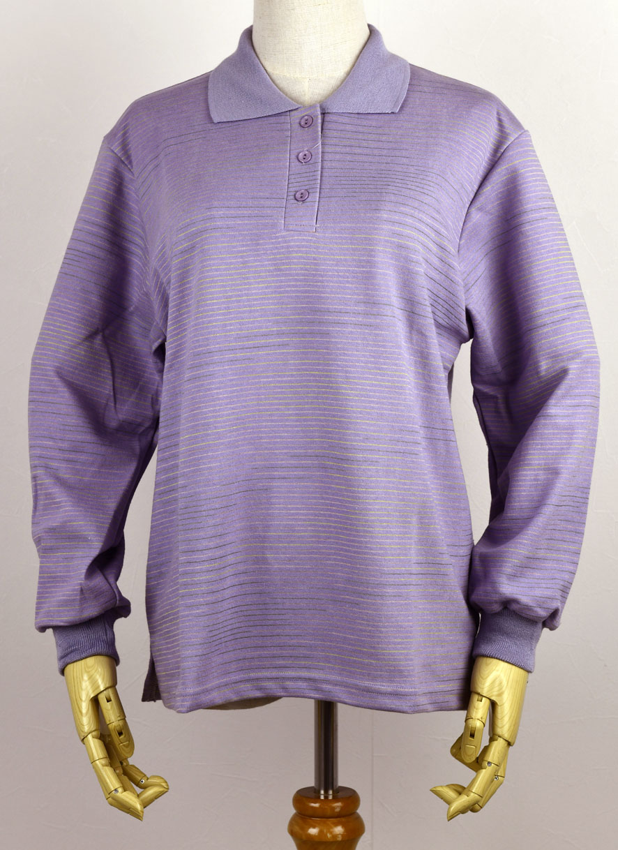 Caumeri カスリリップル長袖ポロ パープル/詳細